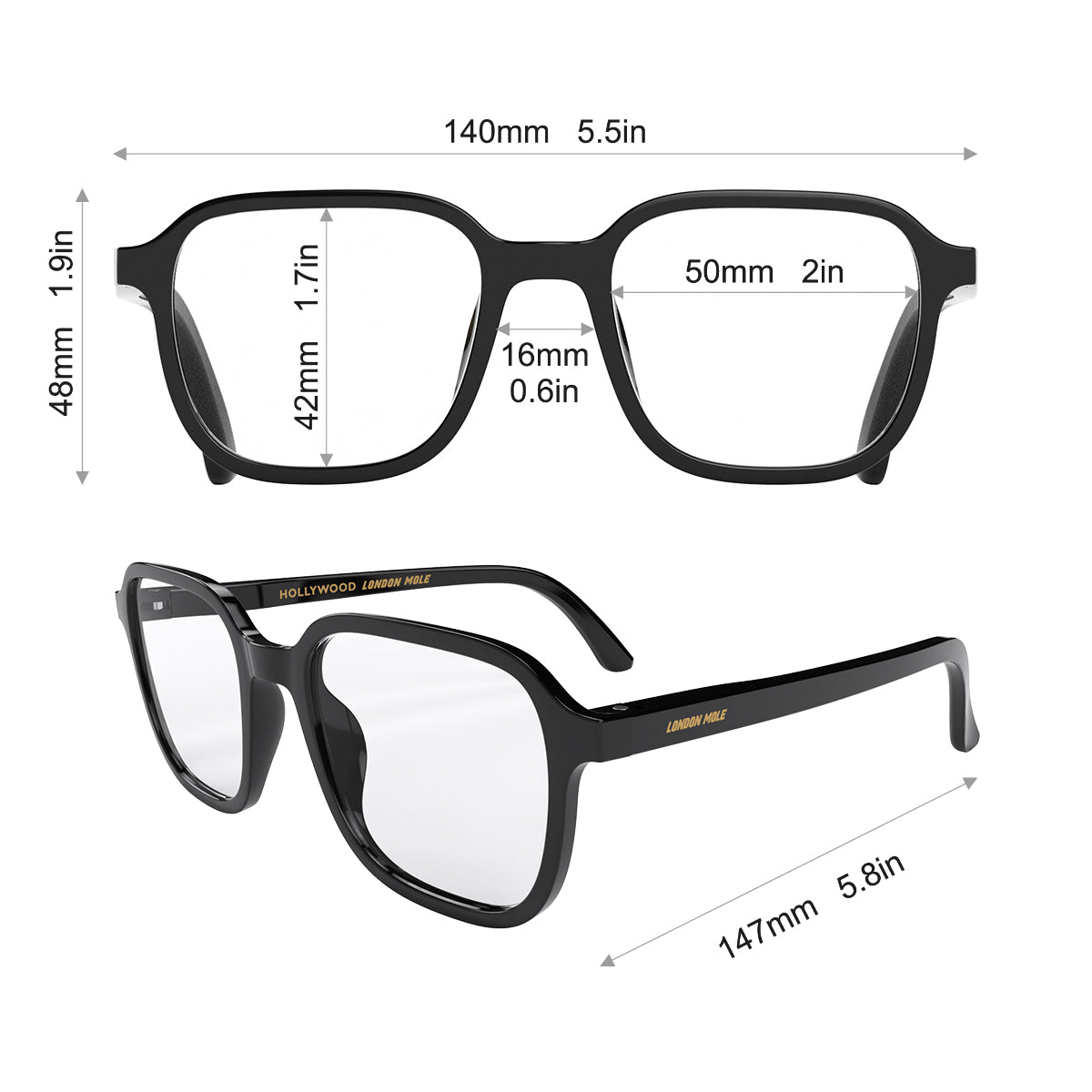 Hollywood blue blocker glasses in gloss black – London Mole