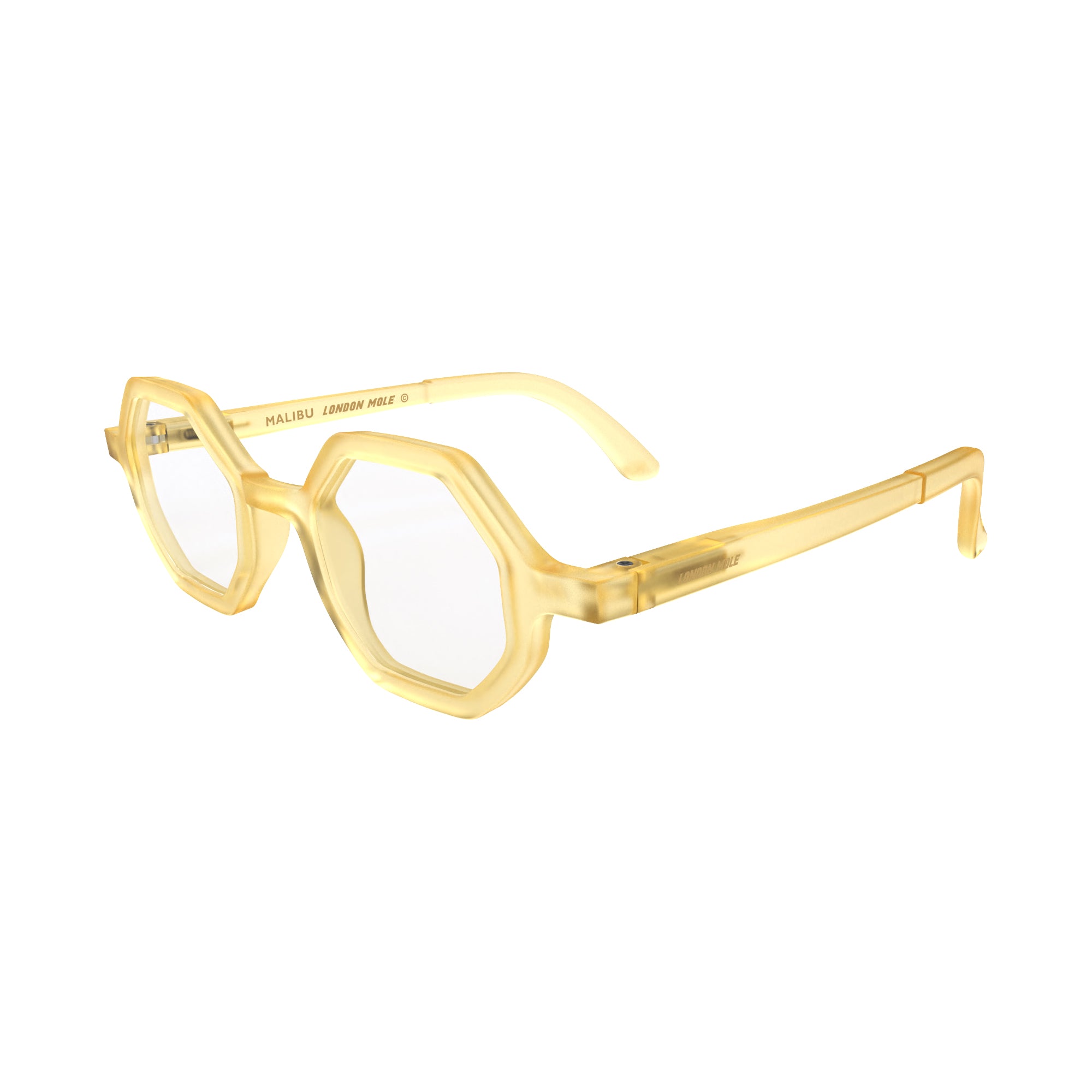 Malibu reading glasses in rubberised transparent honey – London Mole