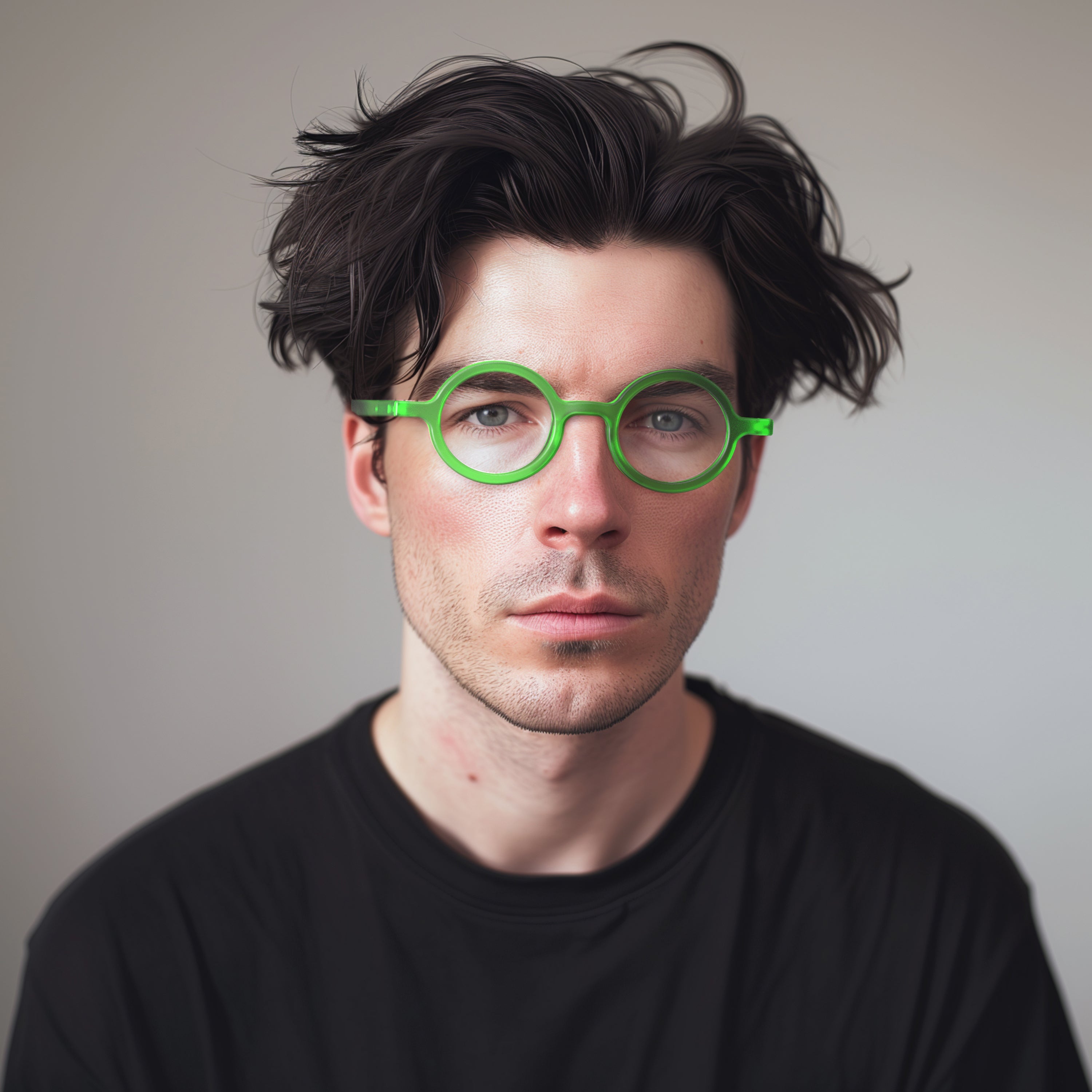 Moley reading glasses in rubberised fluorescent transparent green ...