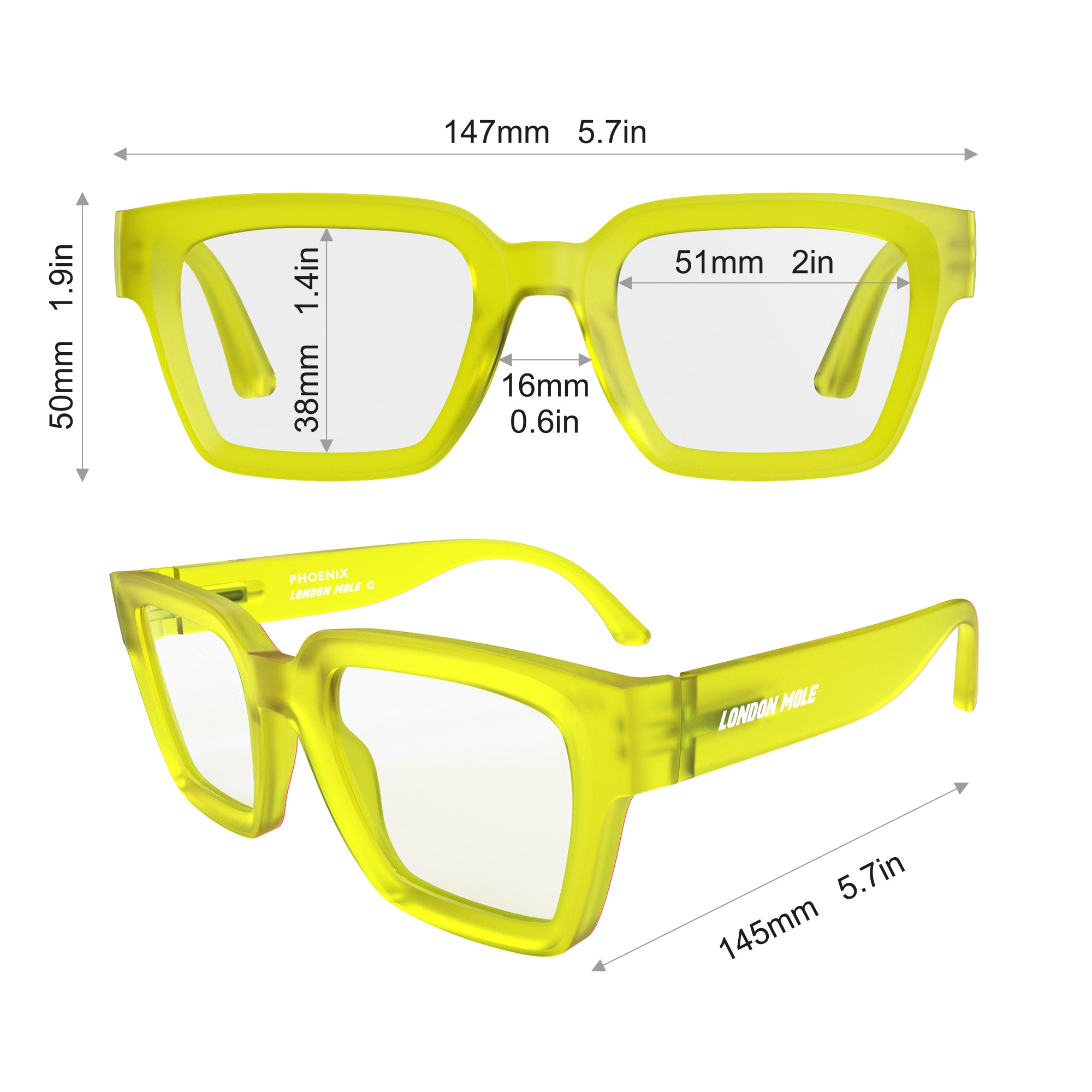 Phoenix reading glasses in rubberised fluorescent transparent yellow ...