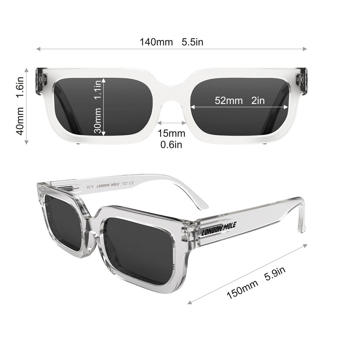 Icy Sunglasses in Transparent with Black Lenses – London Mole