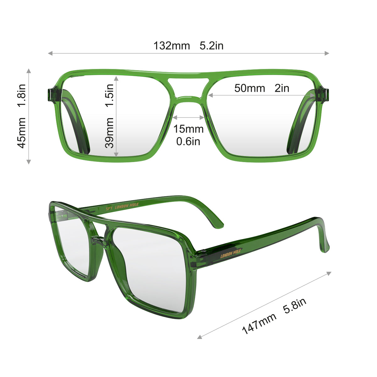 Spy reading glasses in transparent green – London Mole