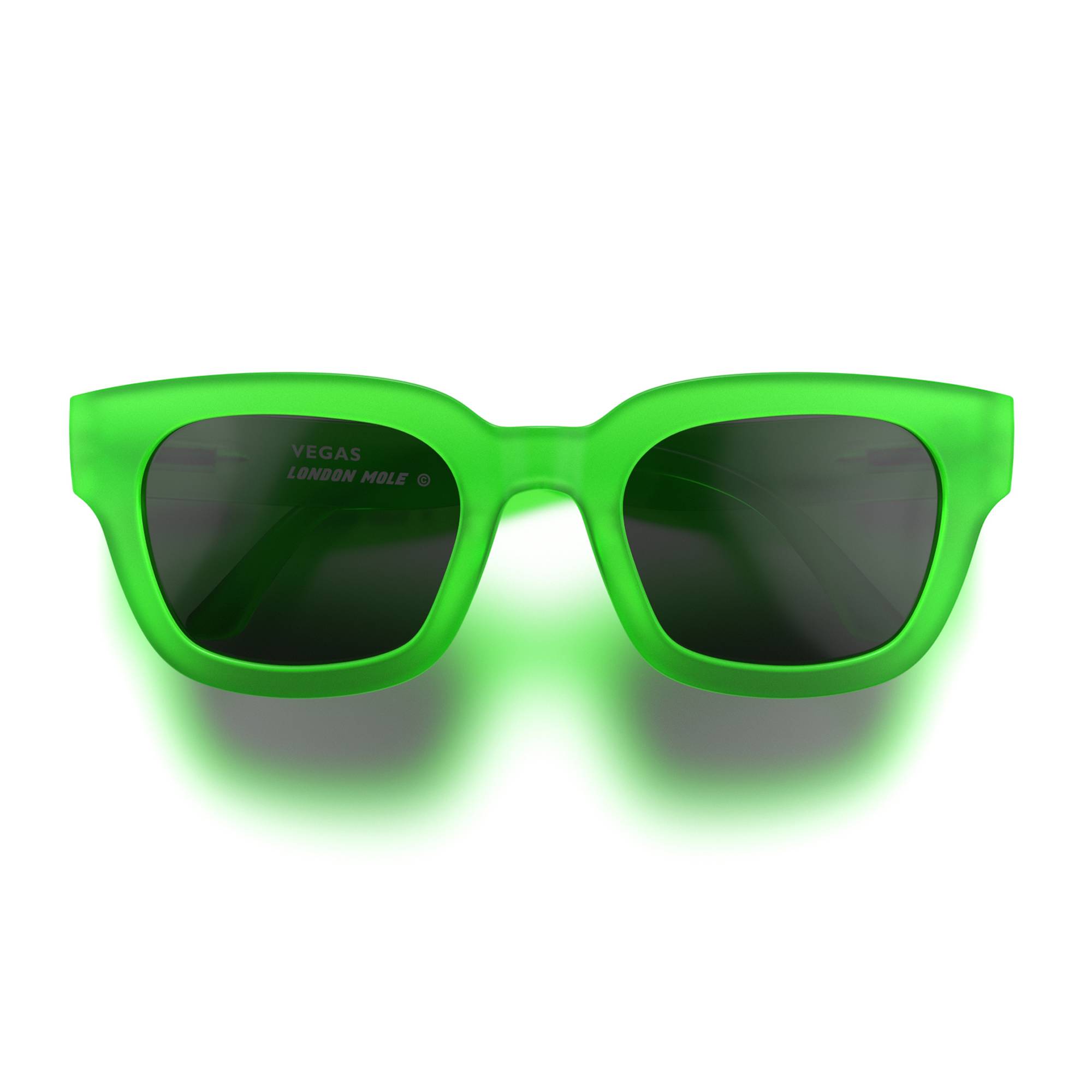 Vegas sunglasses in rubberised fluorescent transparent green – London Mole
