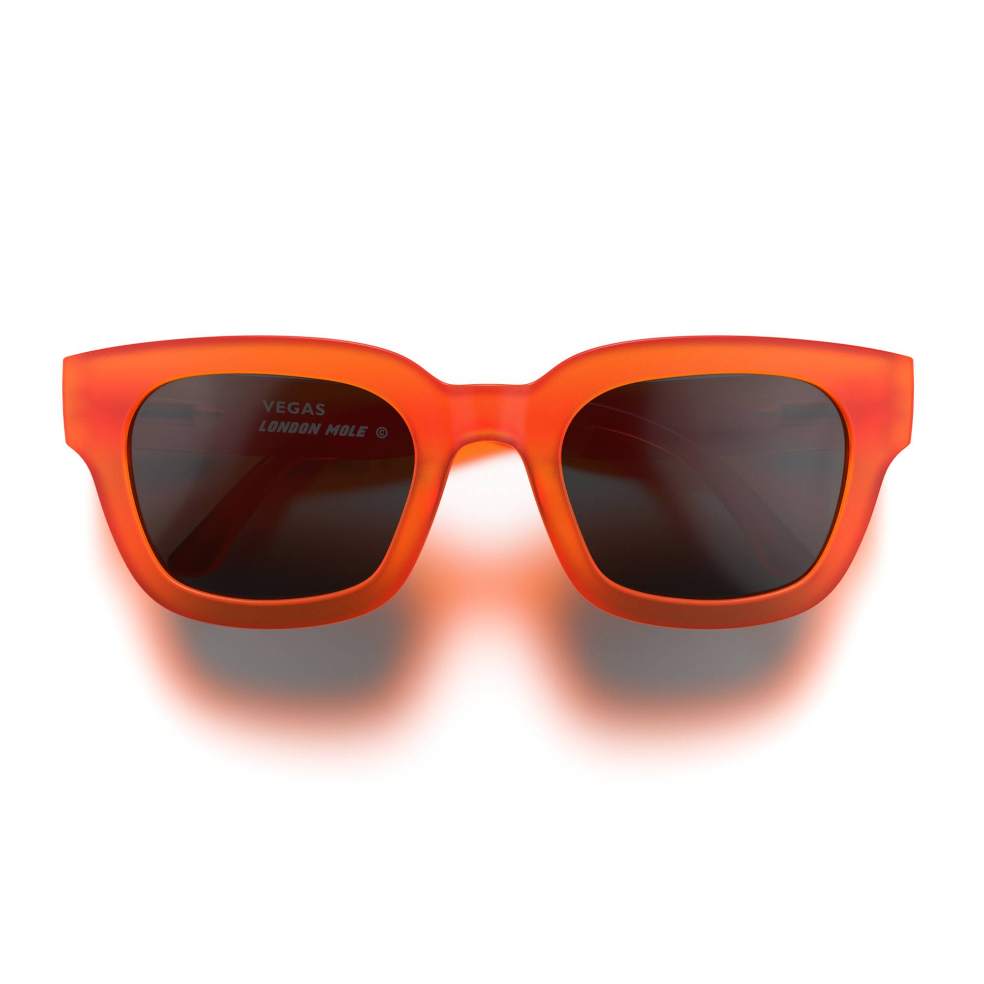 Vegas sunglasses in rubberised fluorescent transparent orange – London Mole