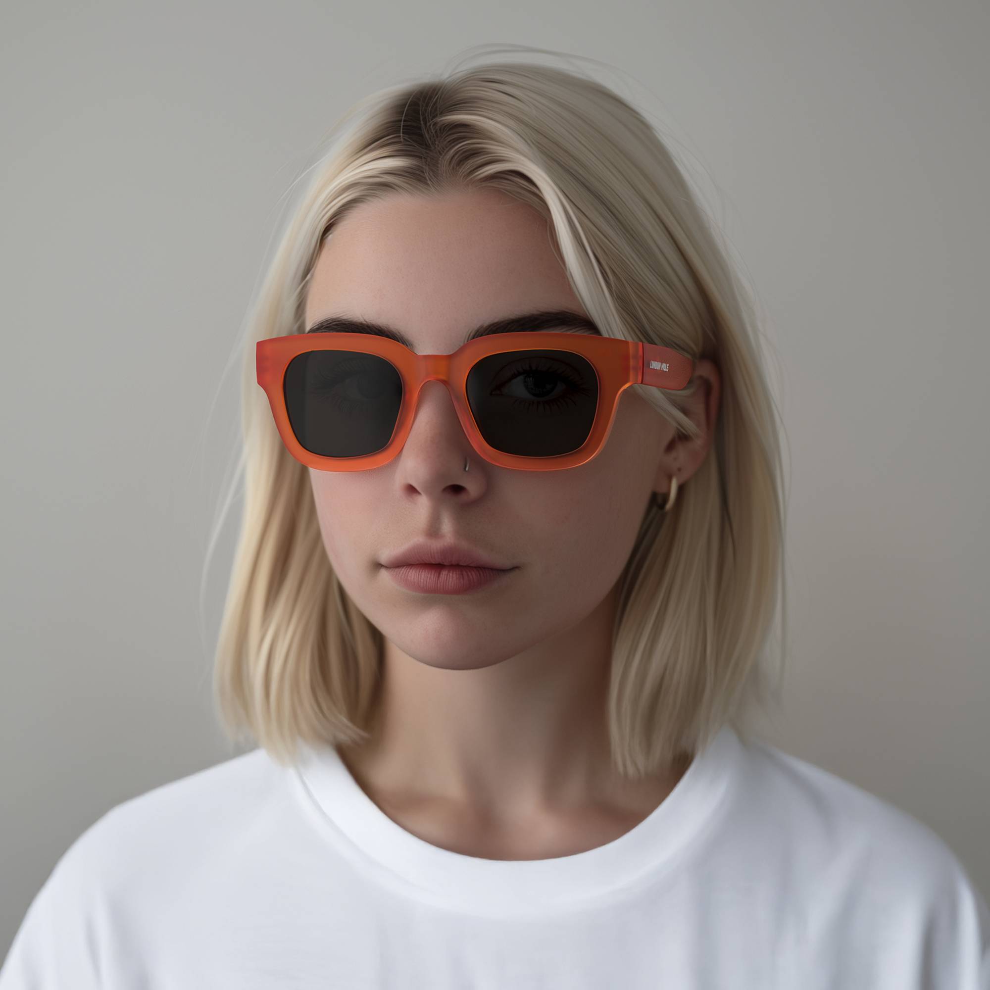 Vegas sunglasses in rubberised fluorescent transparent orange – London Mole