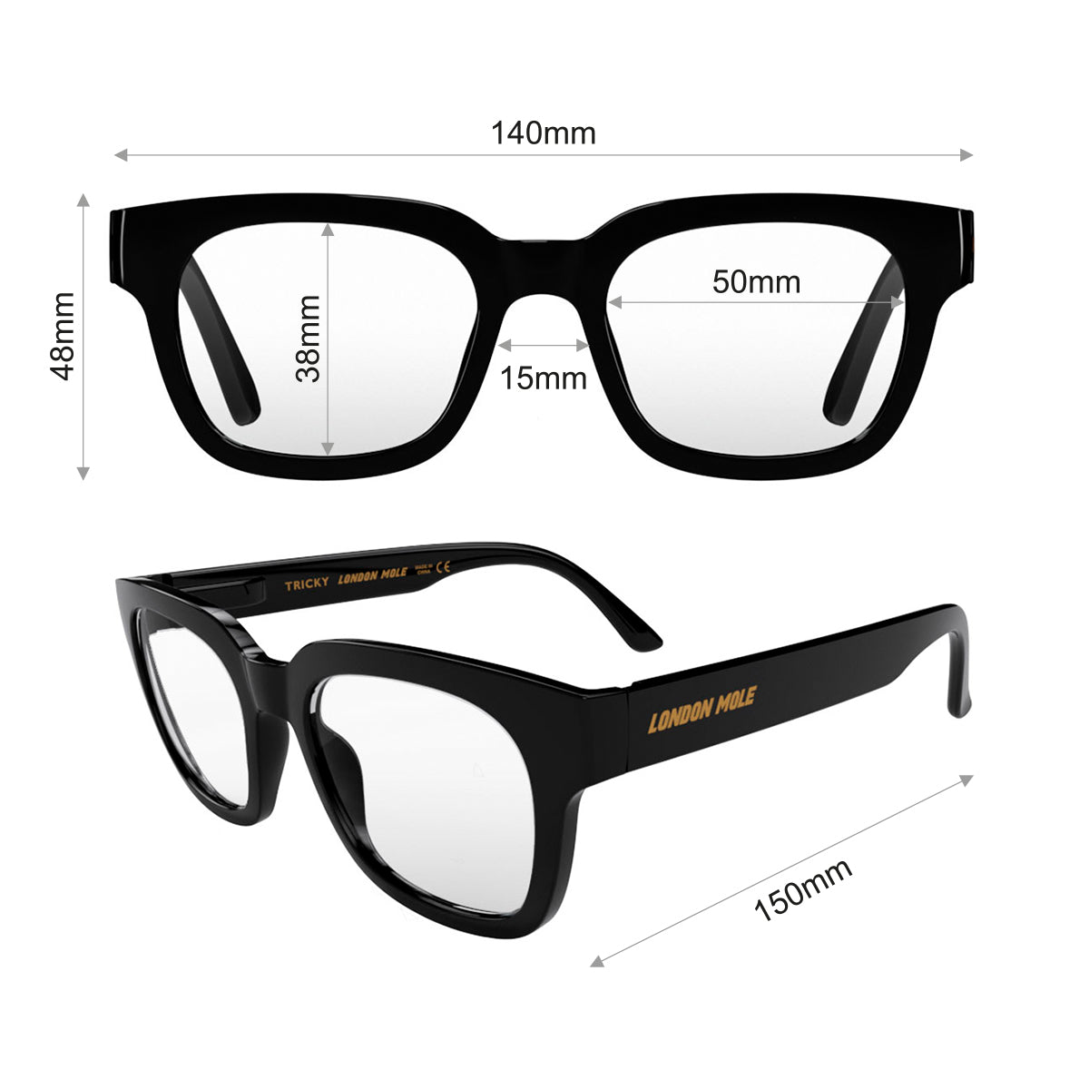 Tricky blue blocker glasses in gloss black – London Mole